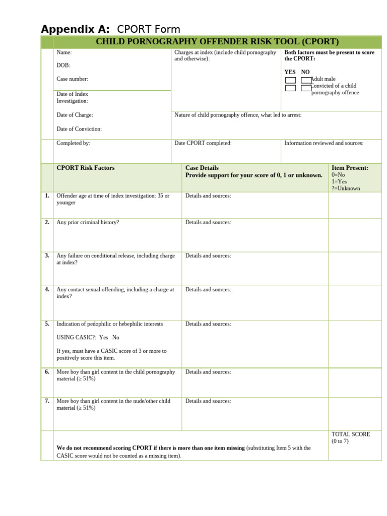 Appendix Ac Port Form | PDF | Child Pornography | Pedophilia