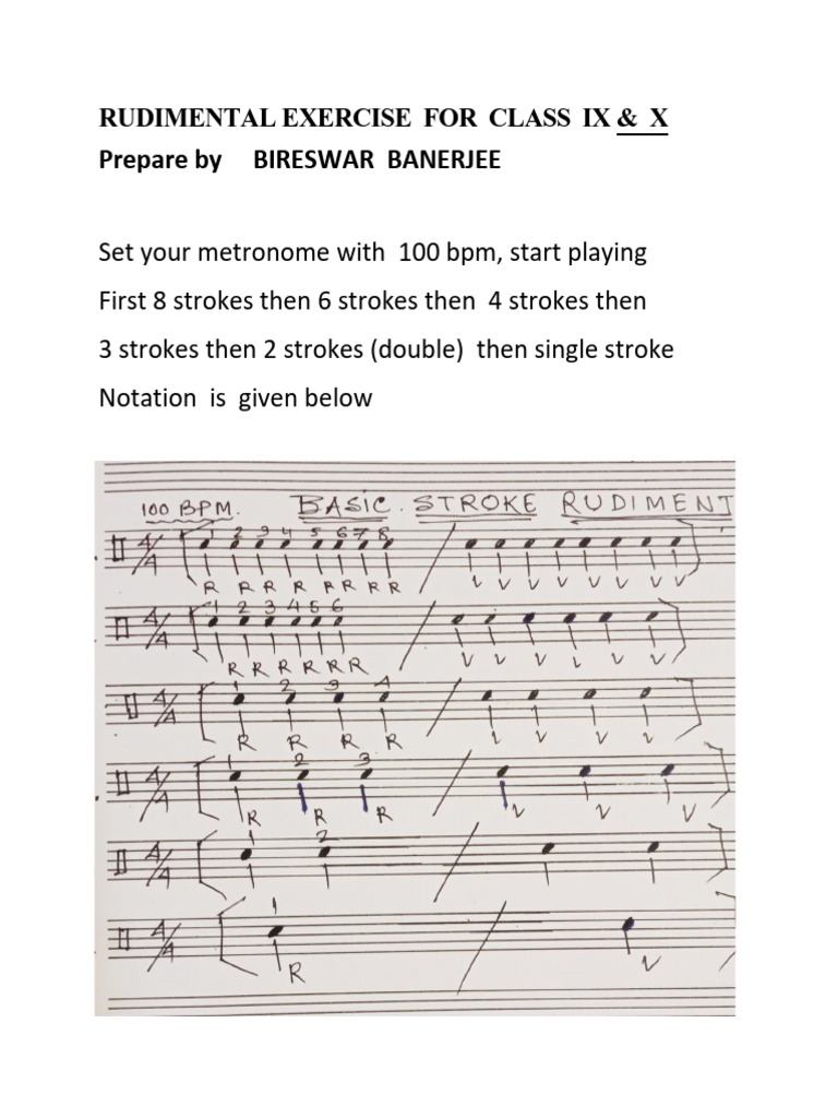 Rudimental Exercise For Class Ix & X: Prepare by Bireswar Banerjee | PDF