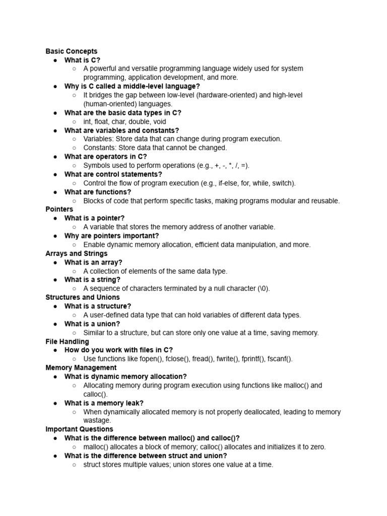 C interview questions for beginners | PDF | Pointer (Computer Programming) | Variable (Computer ...