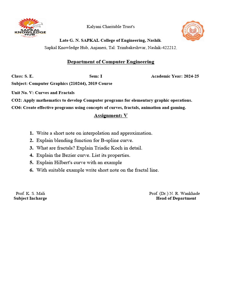 Computer Graphics Assignment on Curves | PDF