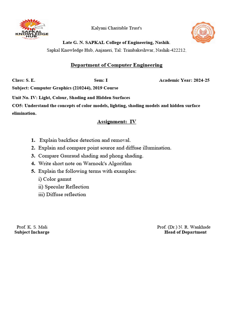 Computer Graphics Assignment on Lighting and Shading | PDF