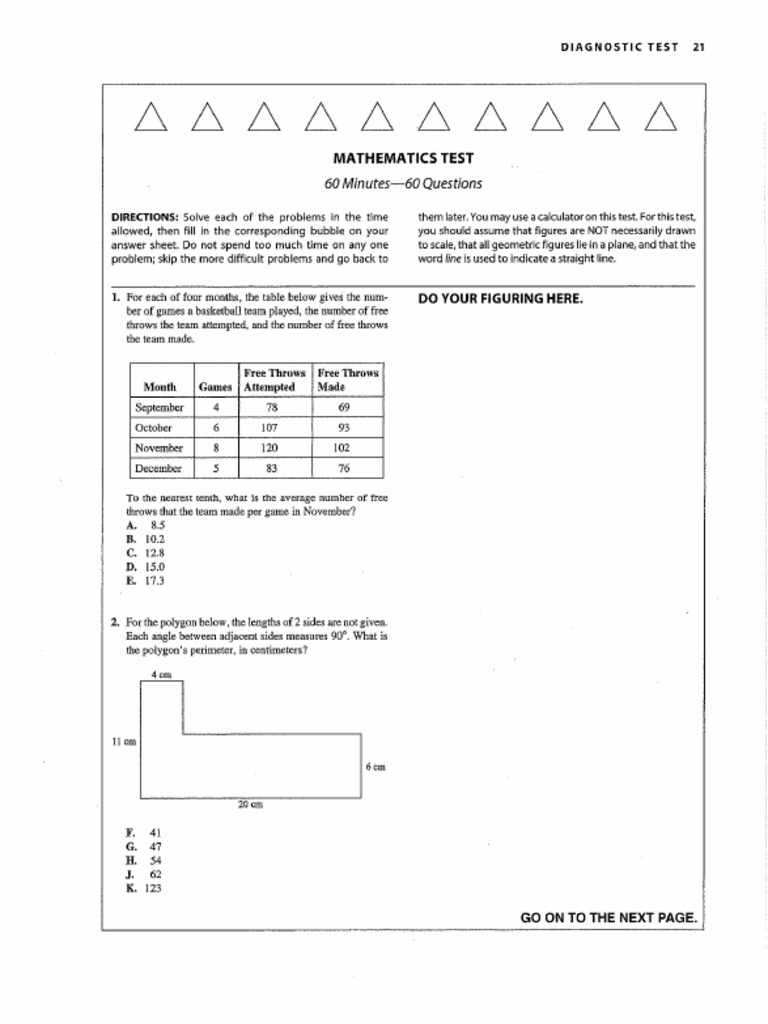 ACT Math Diagnostic 1 | PDF