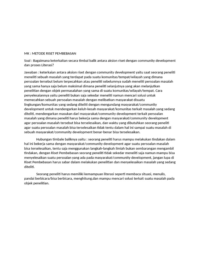 Riset Pembebasan dan Komunitas | PDF