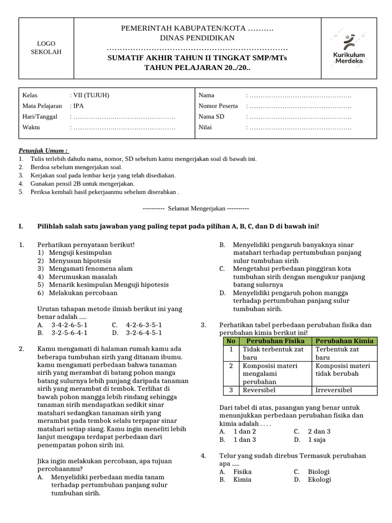 Bank Soal Ipa Kelas 7 Umum | PDF