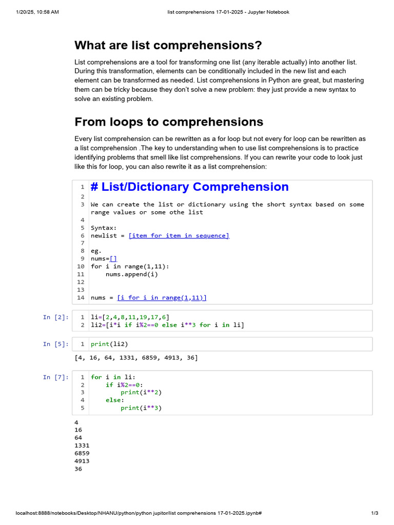 List Comprehensions 20-01-2025 - Jupyter Notebook | PDF | Computer Programming | Software ...