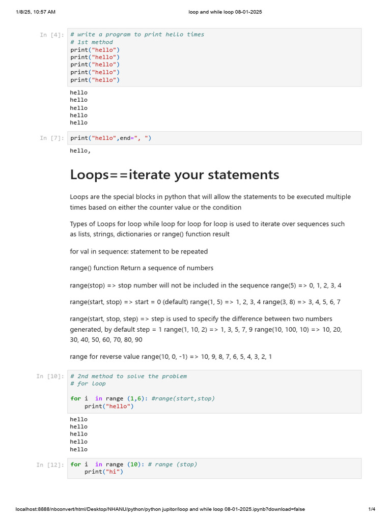 Loop and While Loop 08-01-2025 | PDF | Control Flow | Computer Engineering