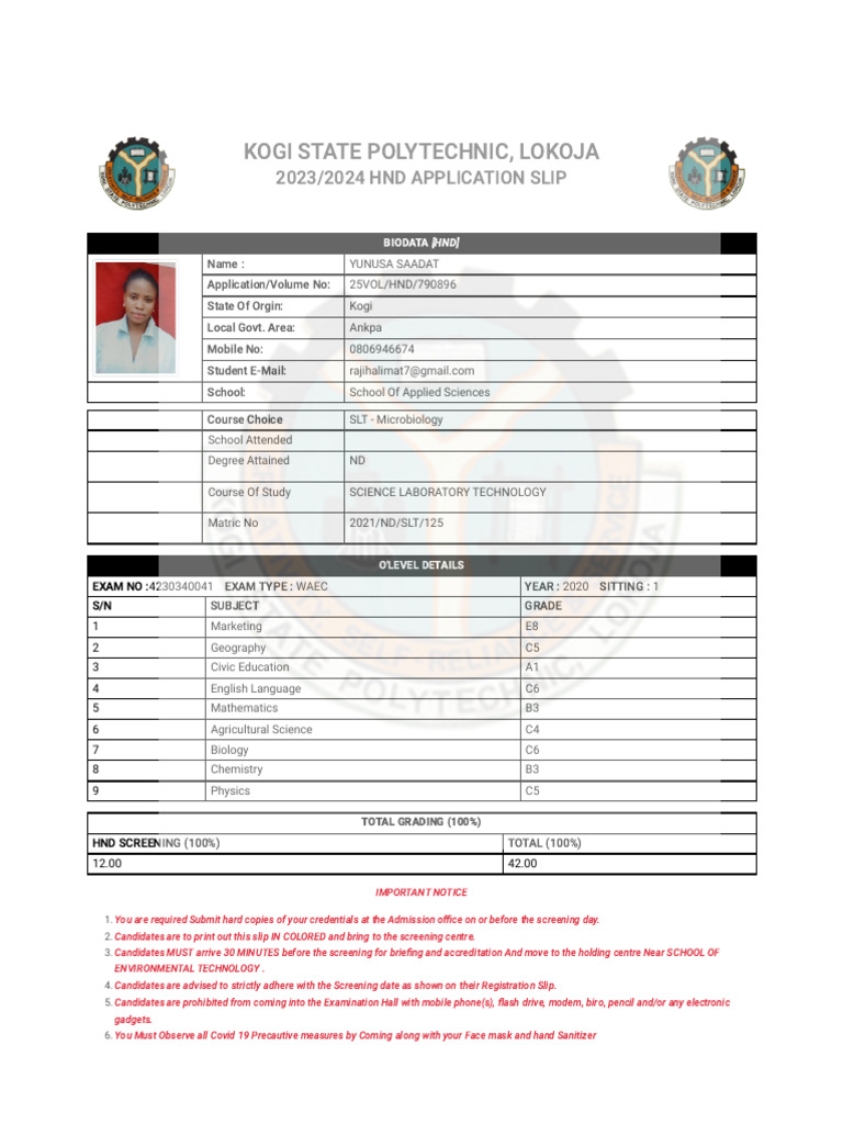 Application Slip - Kogi State | PDF | Vocational Education | Qualifications