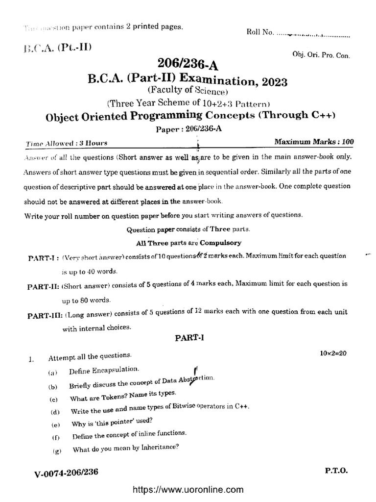 Bca Part 2 Object Oriented Programming Concepts Thought Cpp 206 236 A 2023 Pdf