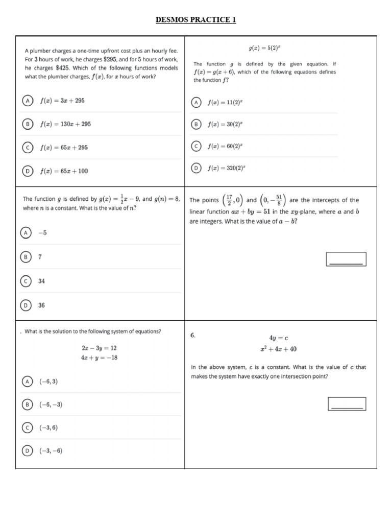 Digital SAT Desmos Practice 1 | PDF