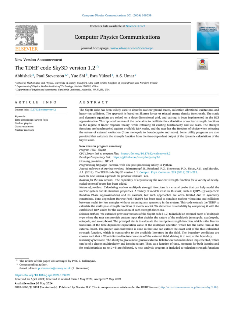 Sky3D Code Version 1.2 Release | PDF | Physics | Theoretical Physics