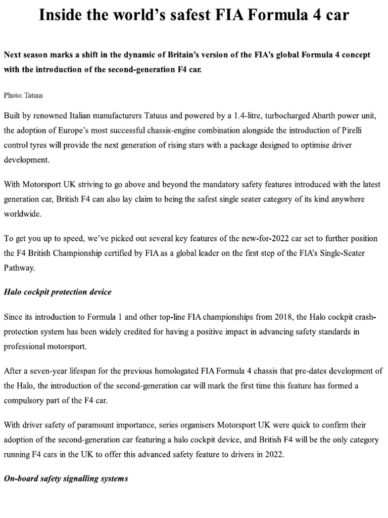 Tatuus F4 Safety | PDF