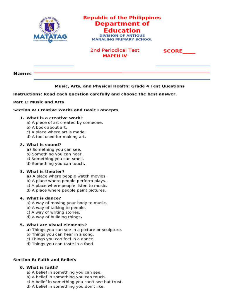 2Q MAPEH 2PT | PDF | Improvisation | Faith