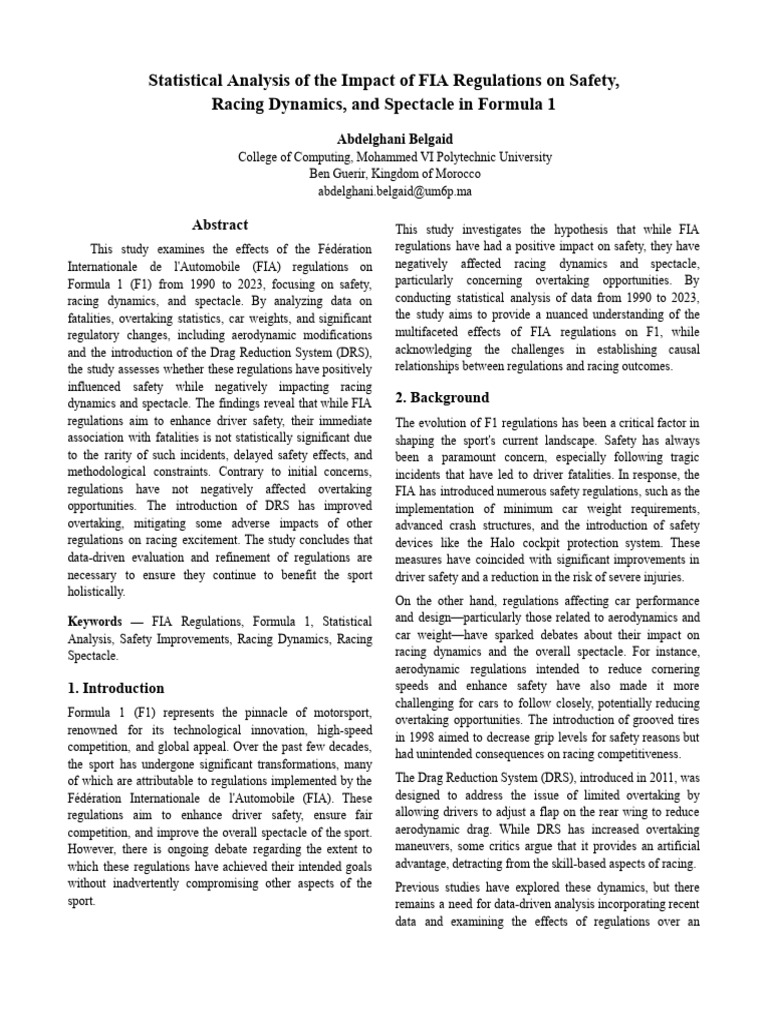 2410.11375v1 Statistical Analysis of The Impact of FIA Regulations On Safety | PDF | Coefficient ...