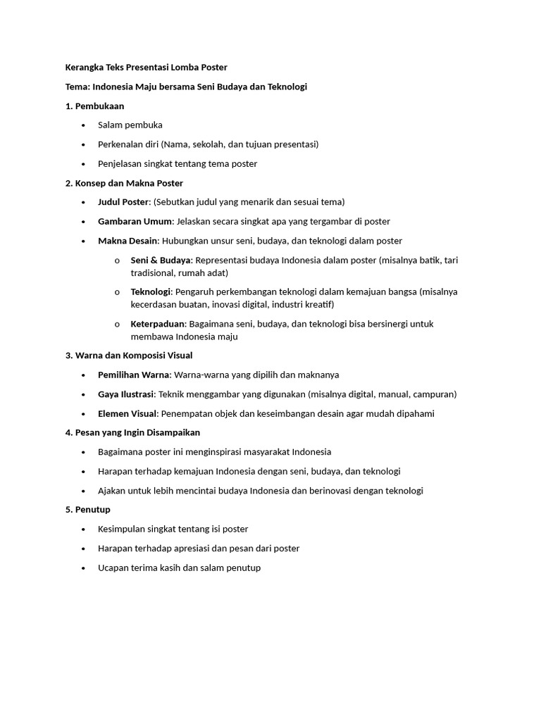 Kerangka Teks Presentasi Lomba Poster | PDF