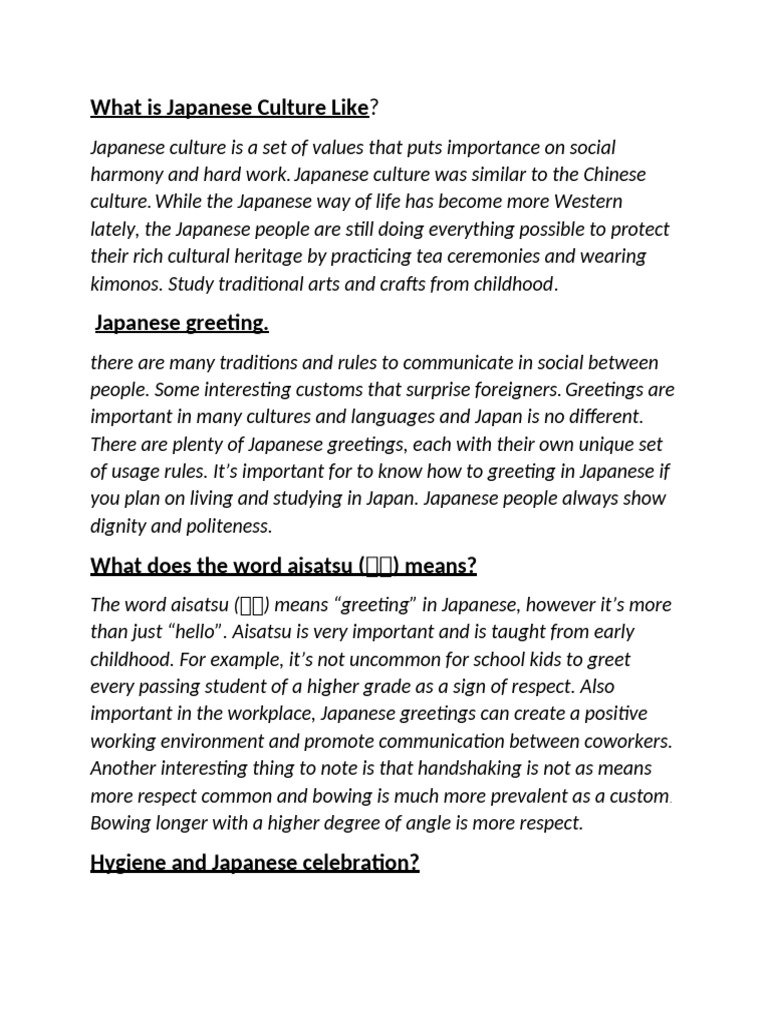 Japanese Culture Is A Set of Values | PDF