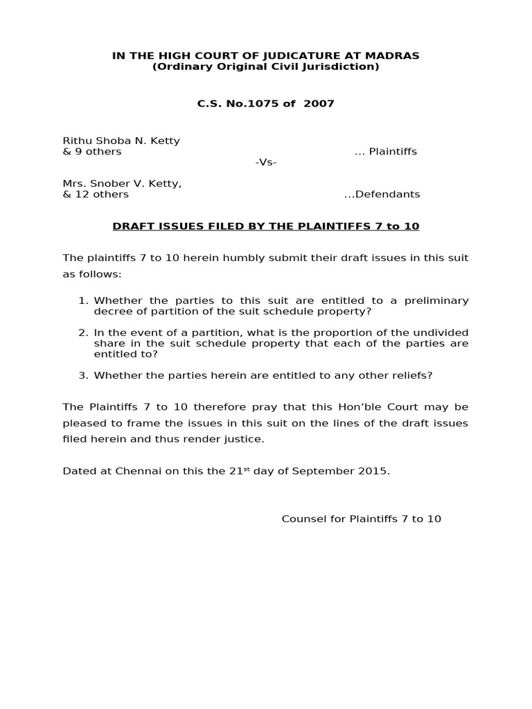 Madras High Court Partition Suit | PDF