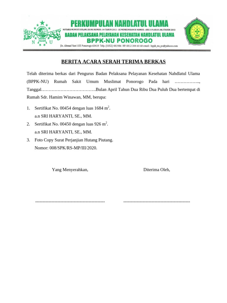 BERITA ACARA SERAH TERIMA BERKAS | PDF