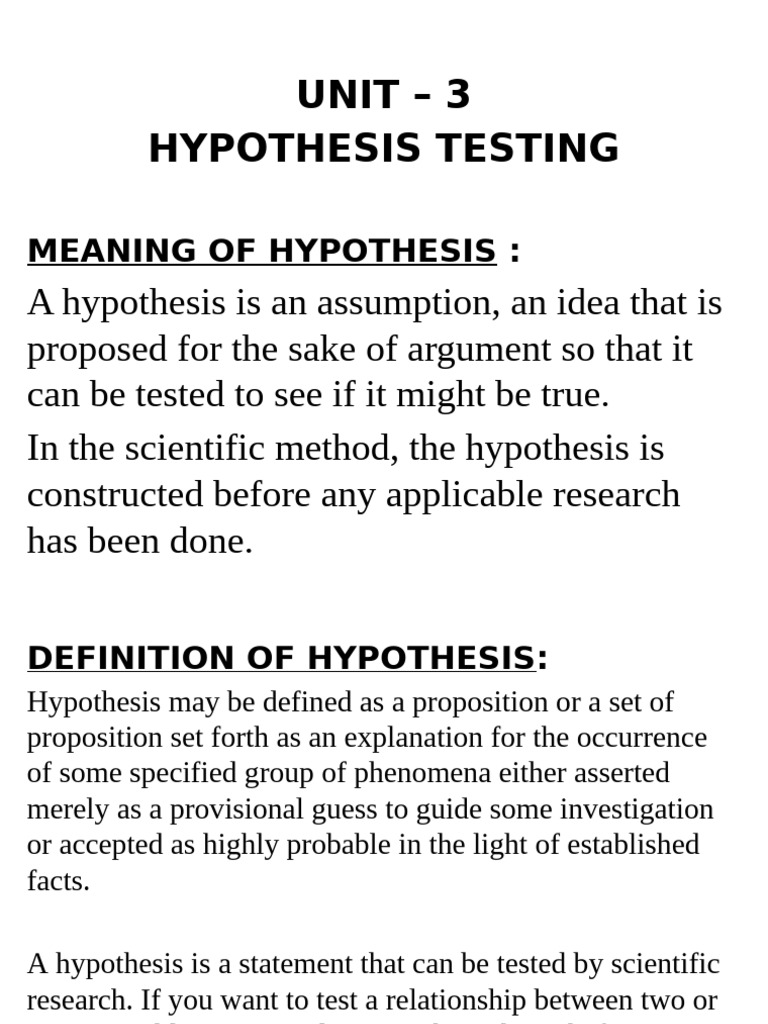 BRM - Unit - 3 Hypothesis Testing | PDF | Hypothesis | P Value