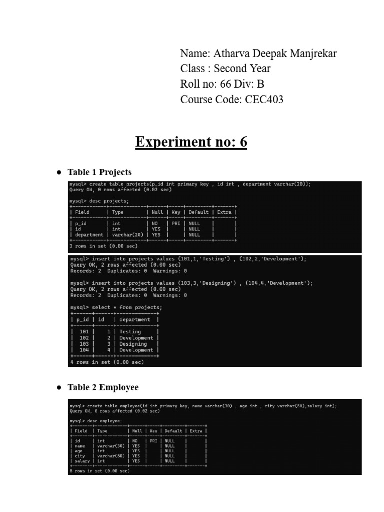Rollno 66 Name Atharva Manjrekar Dbms Exp 6 | PDF