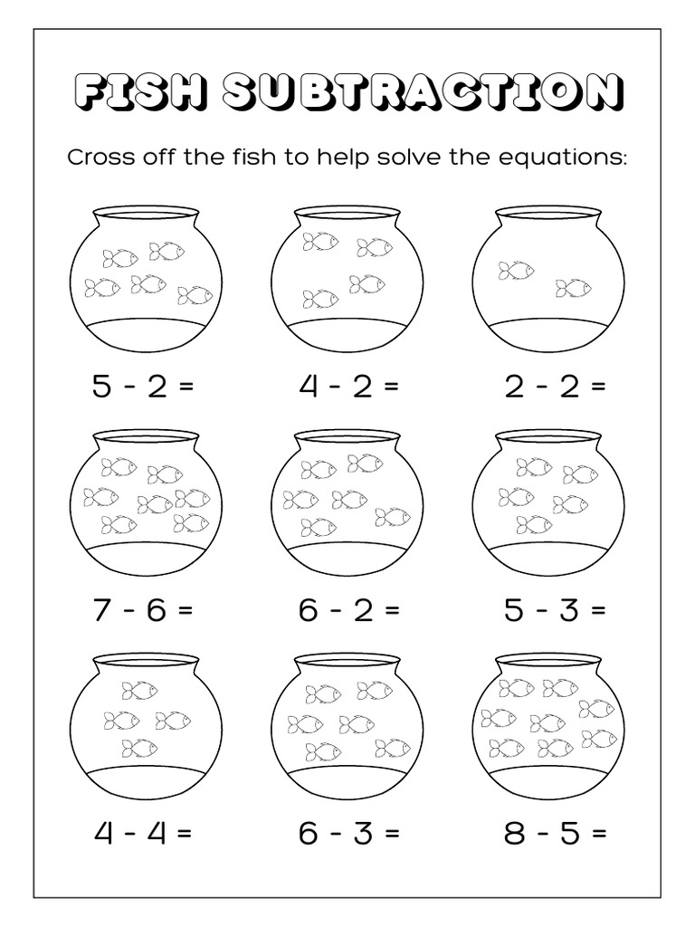 Fish Subtraction Mathematics Worksheet | PDF
