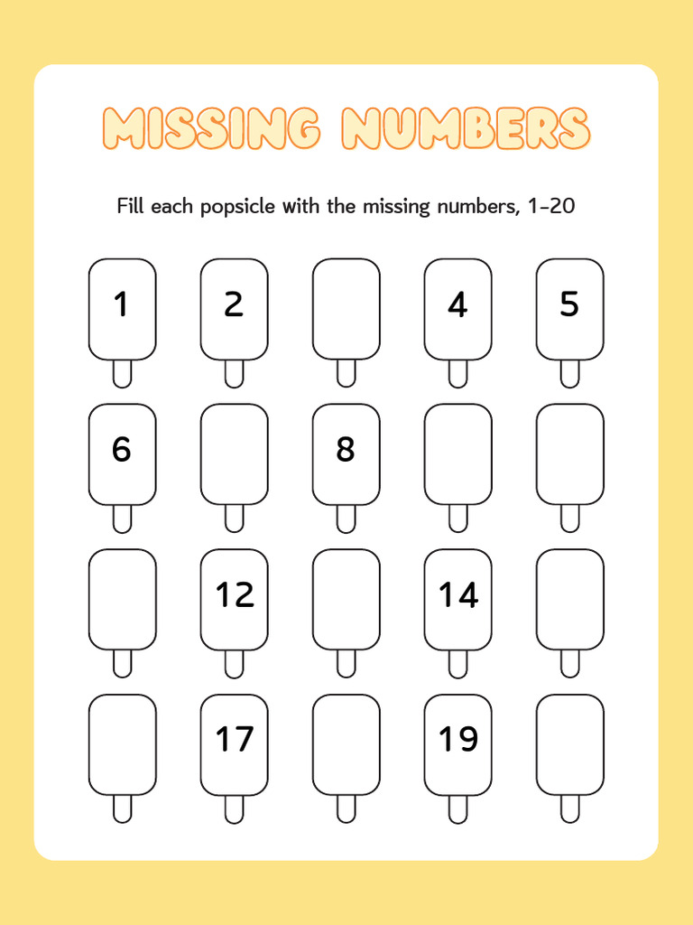 Popsicle Missing Numbers Worksheet in Yellow and White Simple Style | PDF