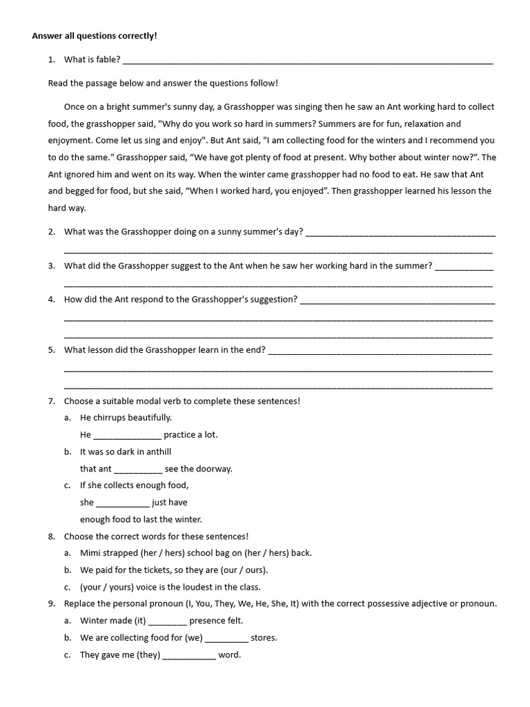 Fable and Language Exercises Guide | PDF | Languages | Foreign Language Studies