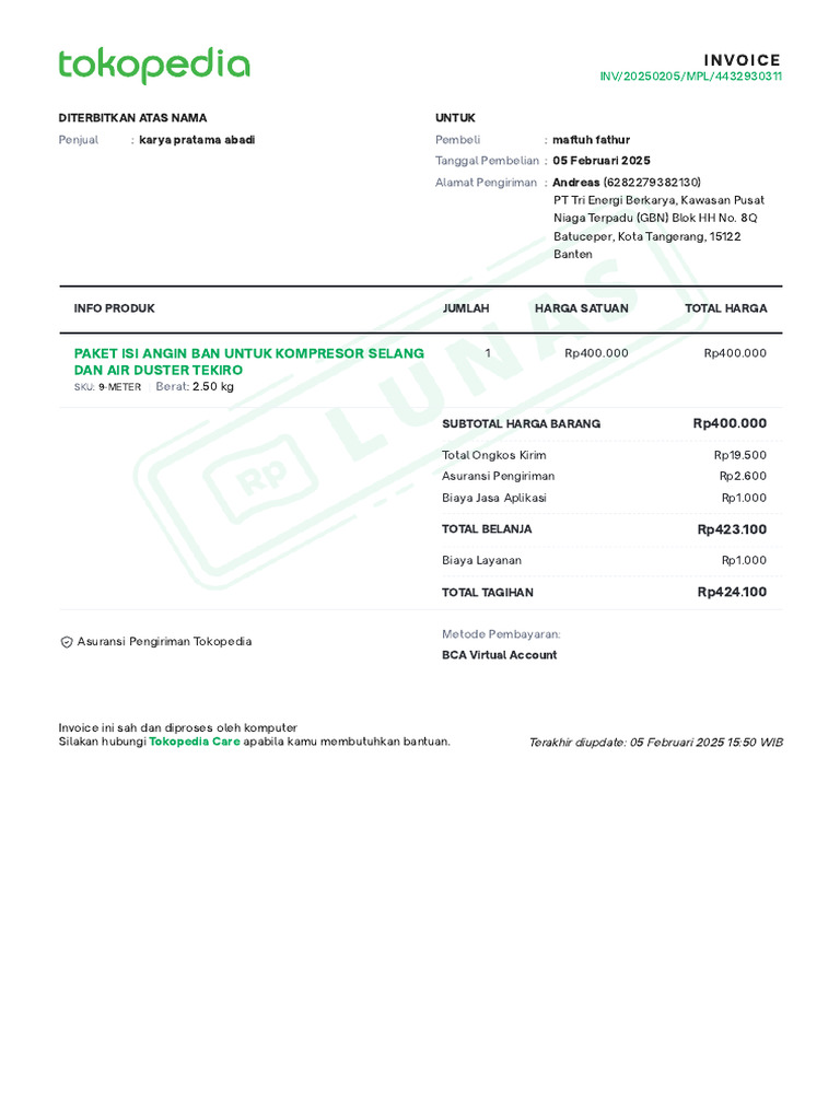 INV - WHL - 04022025 - Selang Compressor | PDF