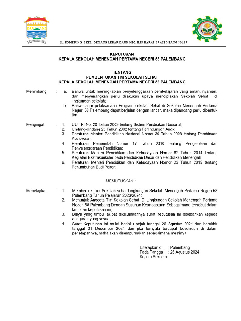 SK Tim Sekolah Sehat | PDF