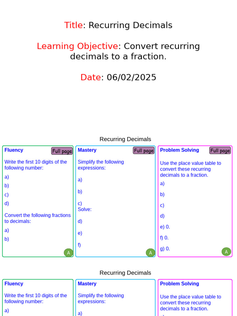 Recurring Decimals L7 | PDF | Decimal | Division (Mathematics)