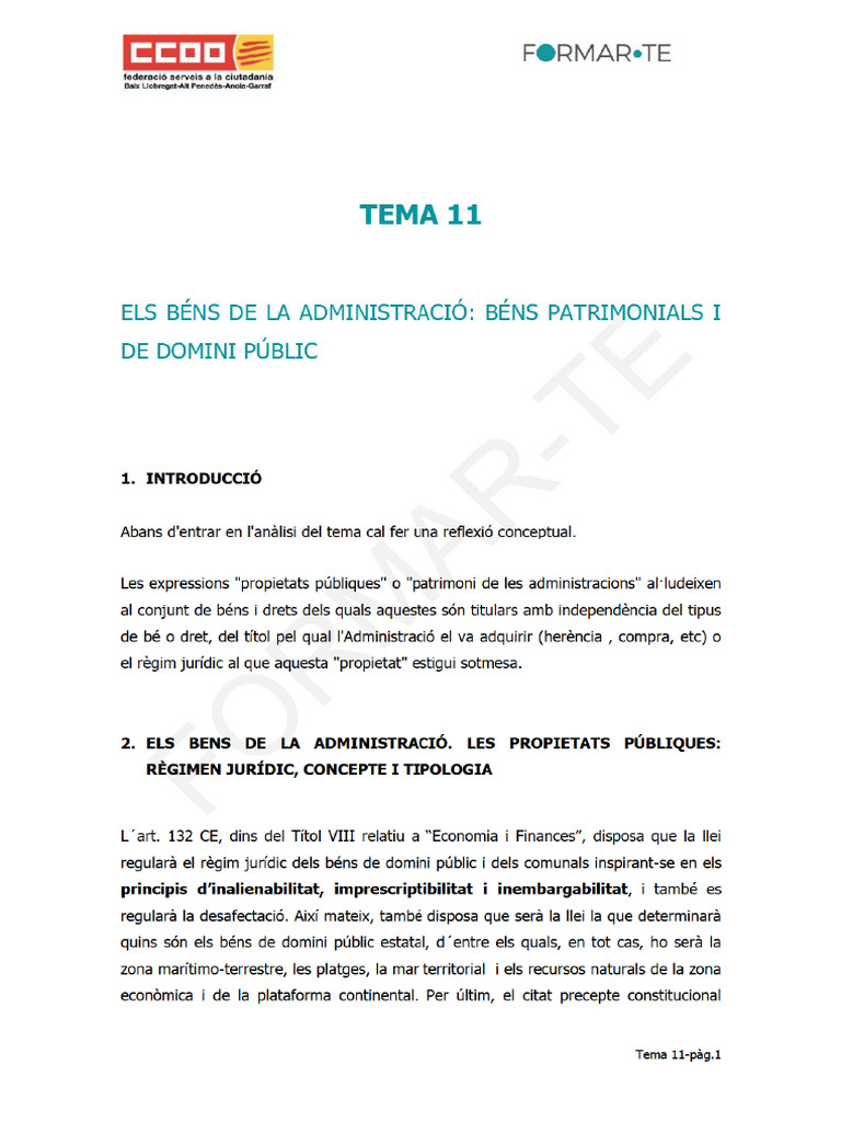 Tema 11 Els Béns de La Administració Béns Patrimonials I de Domini Públic | PDF