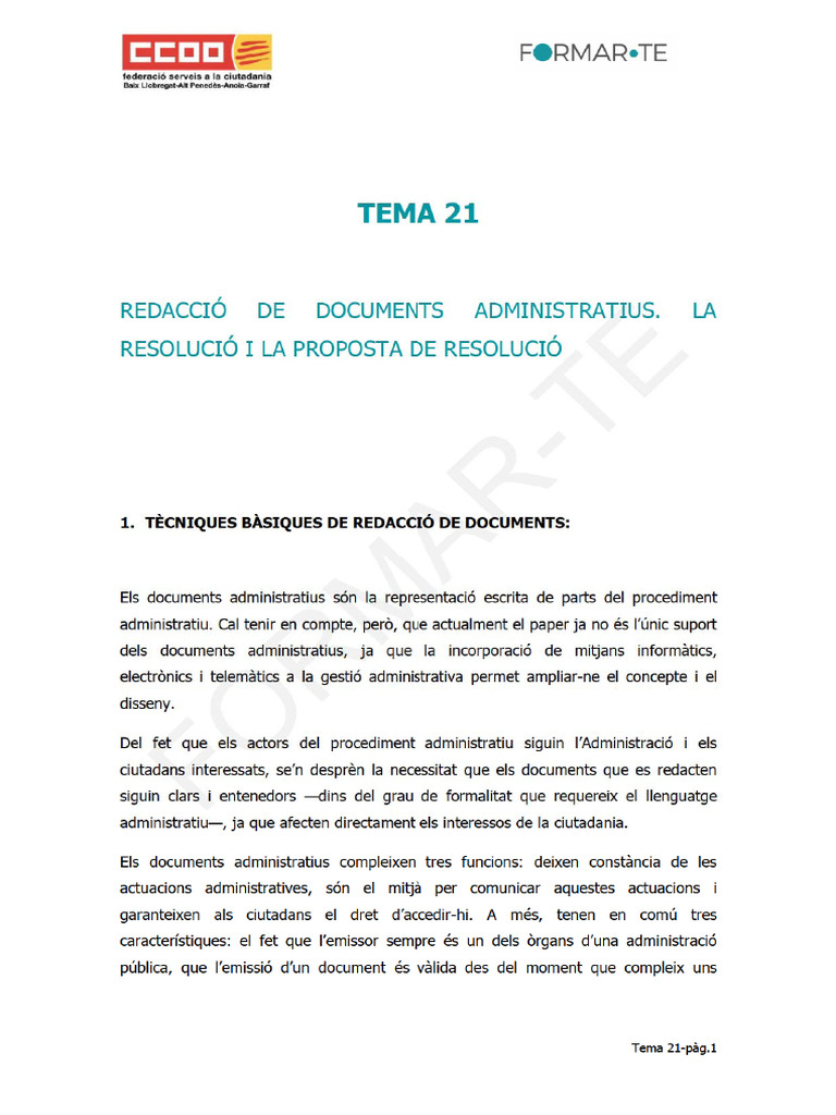 Tema 21. Redacció de Documents Administratius. La Resolució I La Proposta de Resolució | PDF