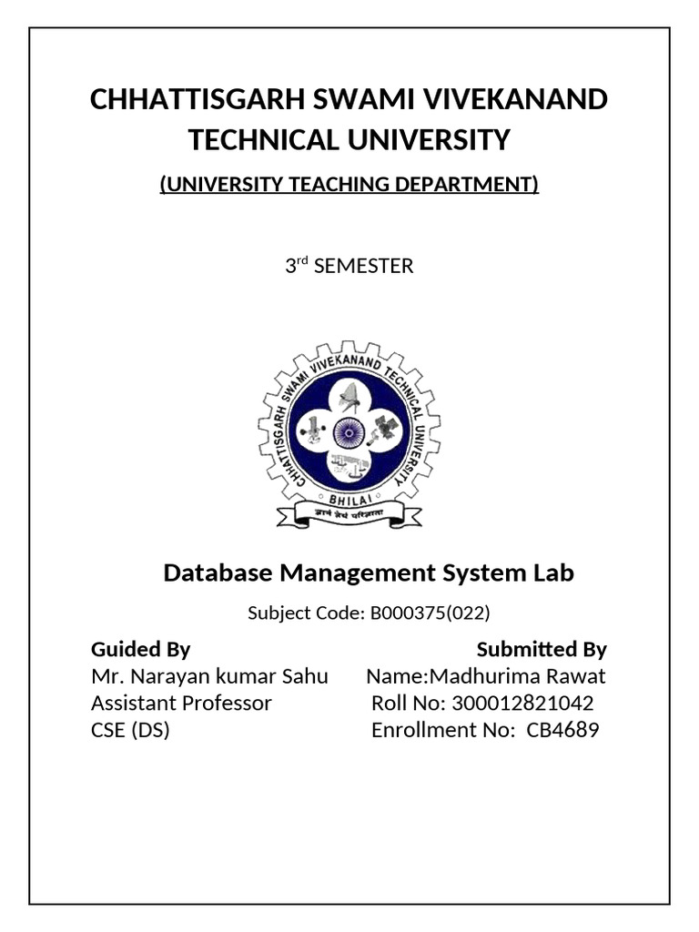 Database Management Lab Report - CSE | PDF