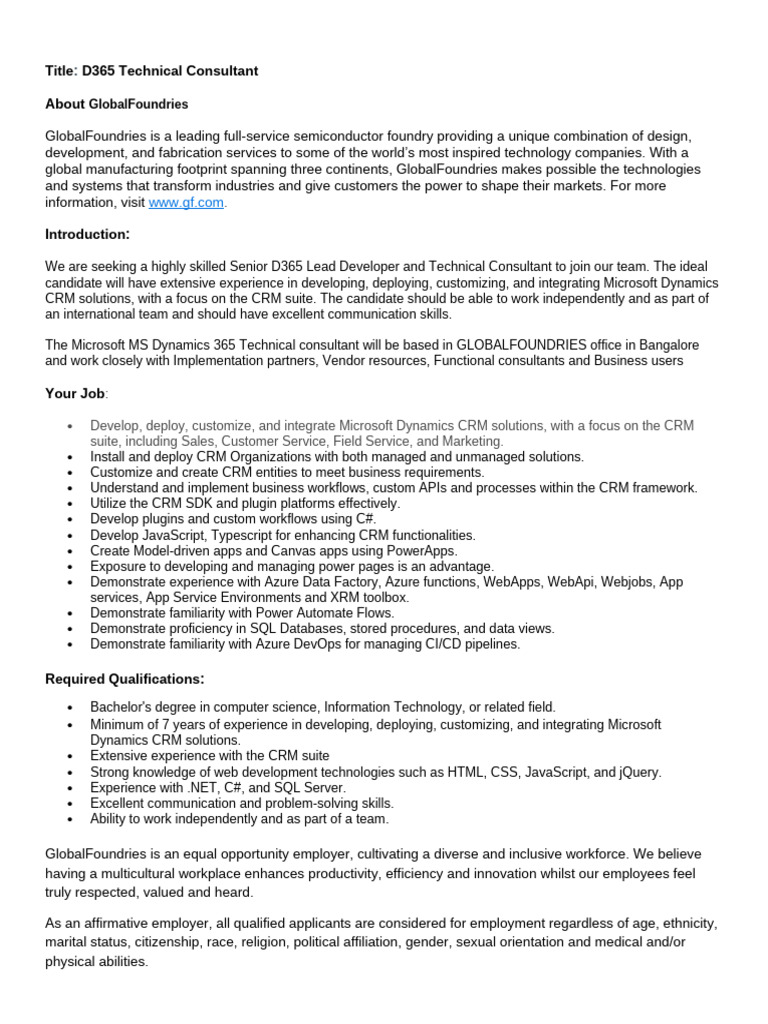 JD - MS D365 CRM and Portal Developer | PDF | Customer Relationship Management | Computing