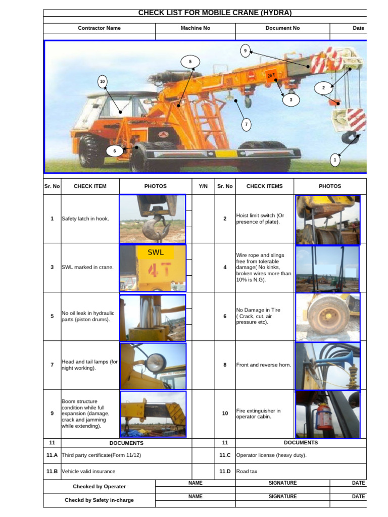 Hydra Checklist 2 | PDF | Crane (Machine) | Vehicles