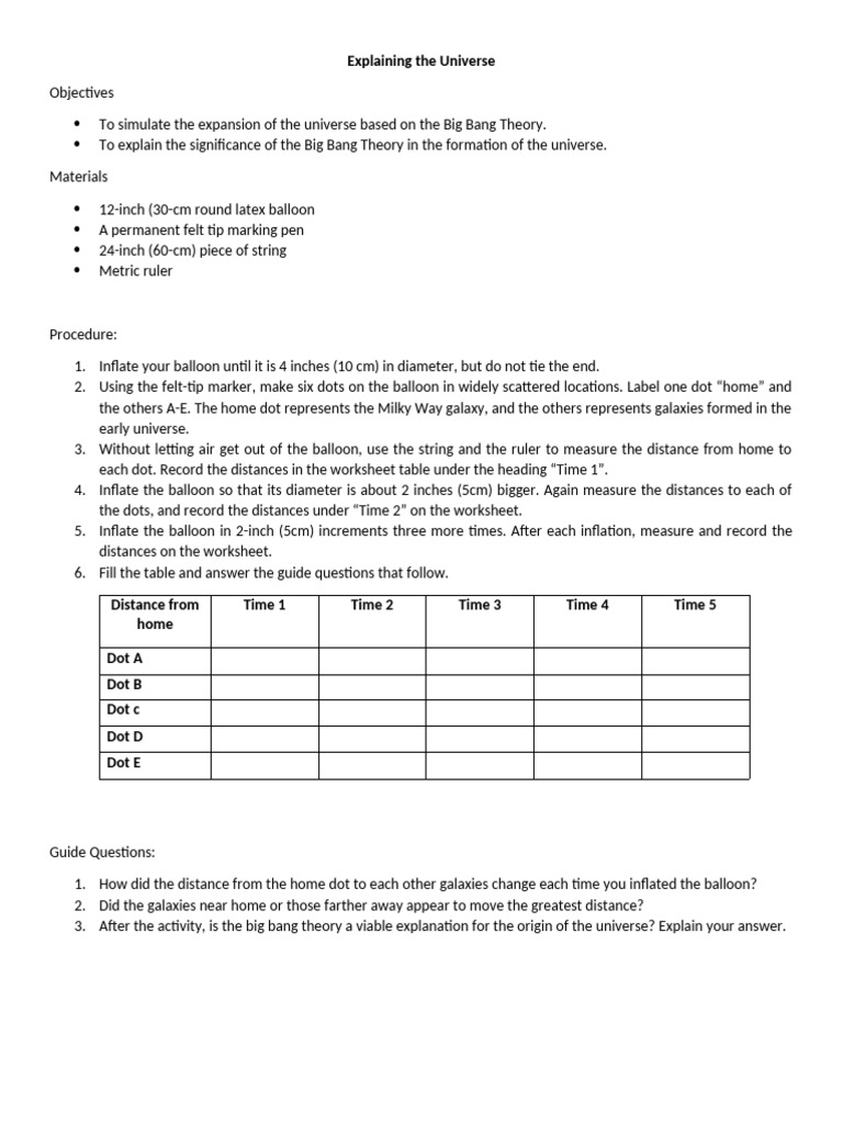 Big Bang Activity | PDF