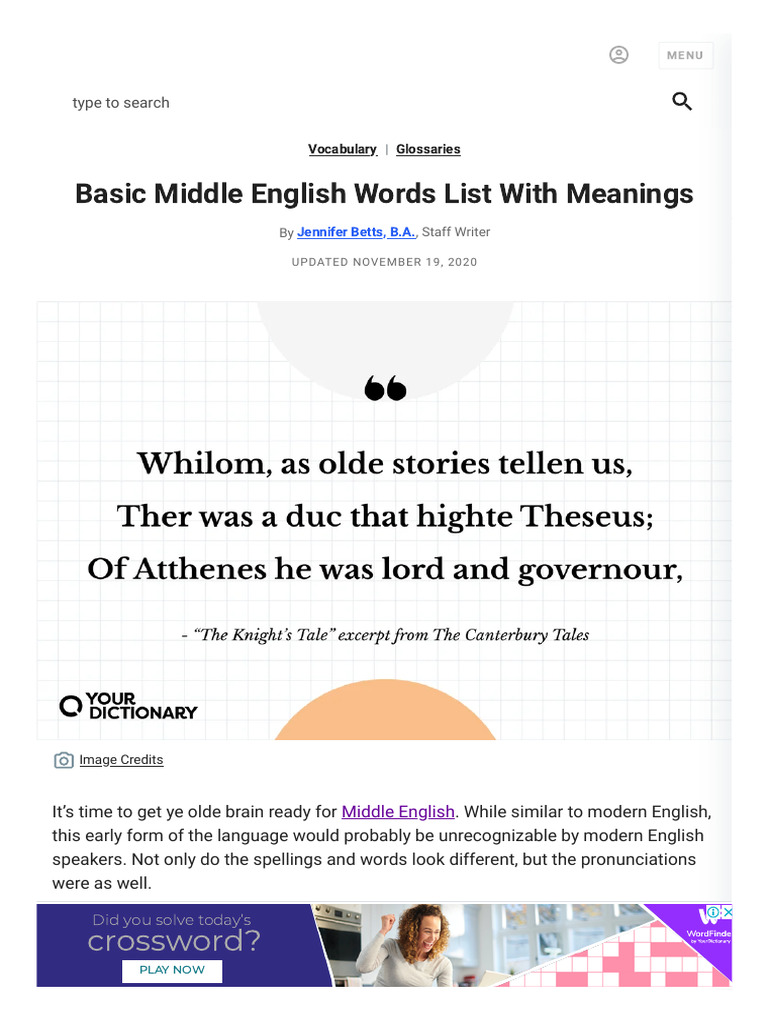 Basic Middle English Words List With Meanings - YourDictionary | PDF ...