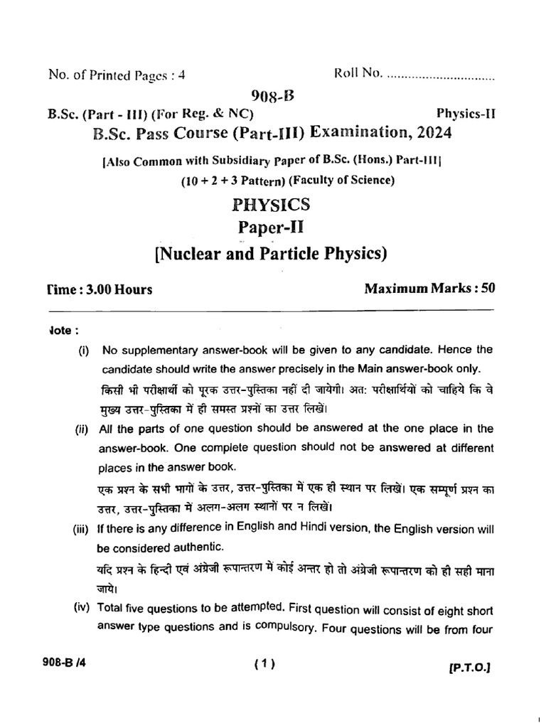 BSC Part 3 Physics p2 Nuclear and Particle Physics 908 B 2024 | PDF