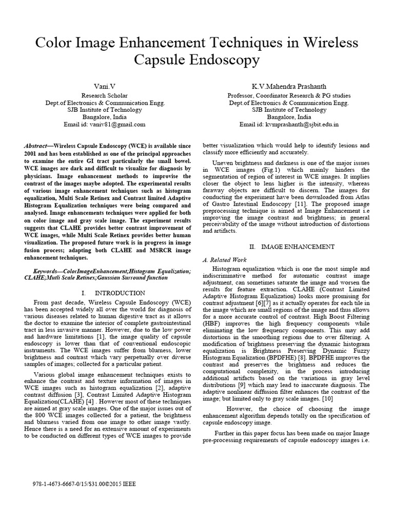 Color Image Enhancement Techniques in Wireless Capsule Endos | PDF | Multidimensional Signal ...
