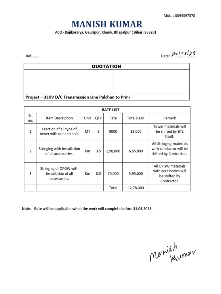 Manish Quotation 01 | PDF