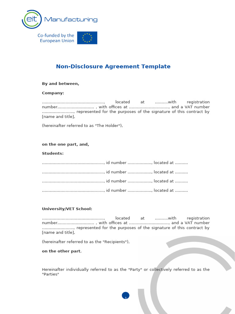 Non-Disclosure Agreement Template | PDF | Intellectual Property | Trade ...