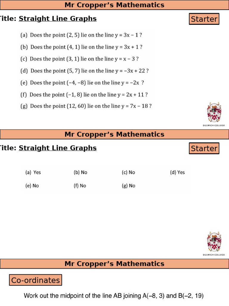 Year 9 - Straight Line Graphs Recap | PDF | Perpendicular | Equations