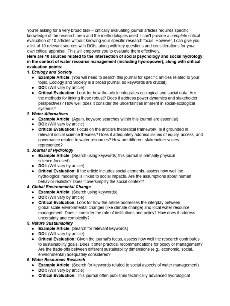 Critical Evaluation of Water Resource Articles | PDF | Evaluation ...