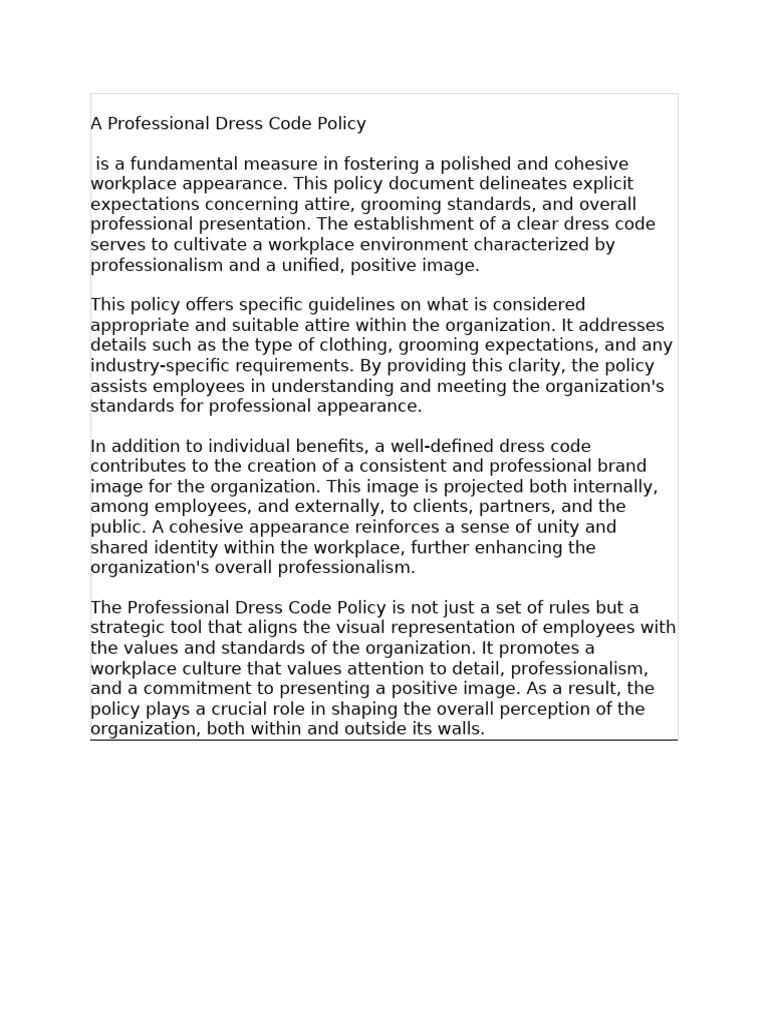 A Professional Dress Code Policy | PDF