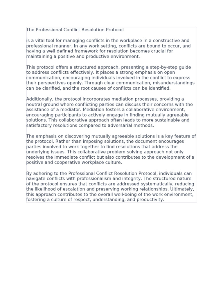 The Professional Conflict Resolution Protocol | PDF