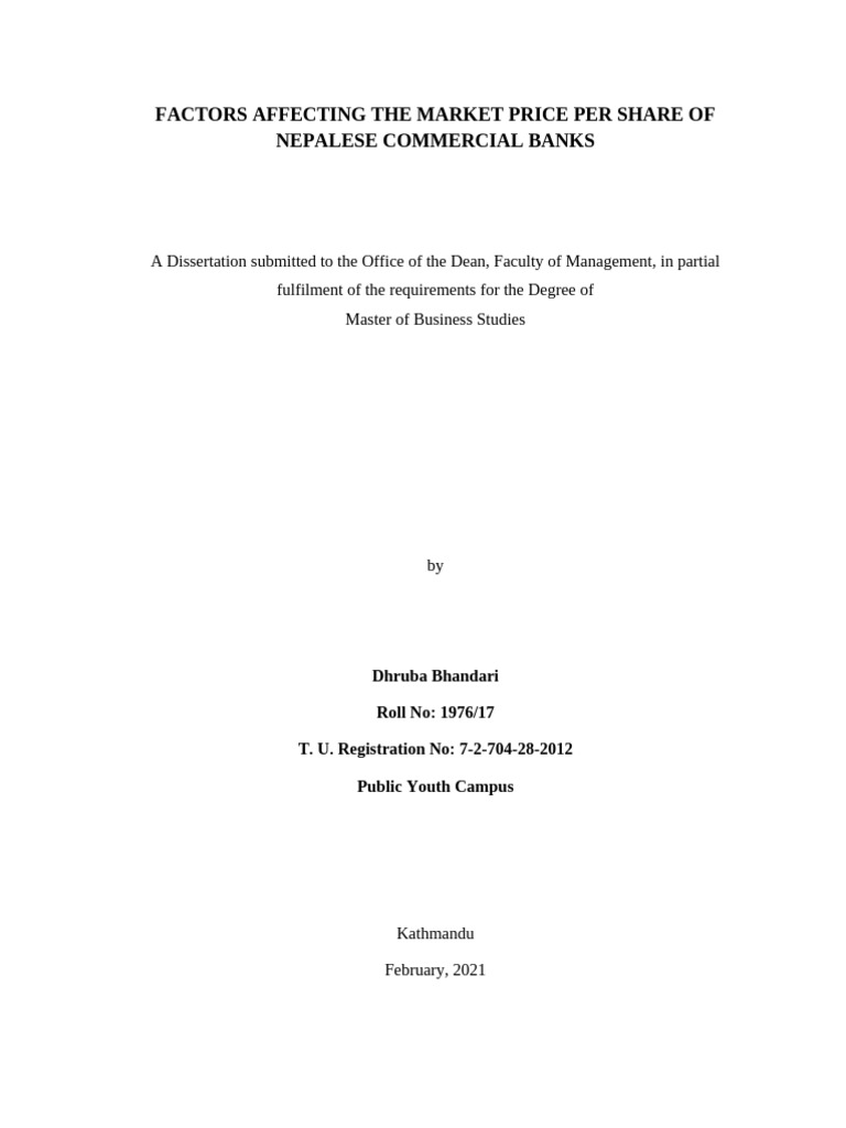 Dissertation (Factors Affecting The Market Price Per Share of Nepalese ...