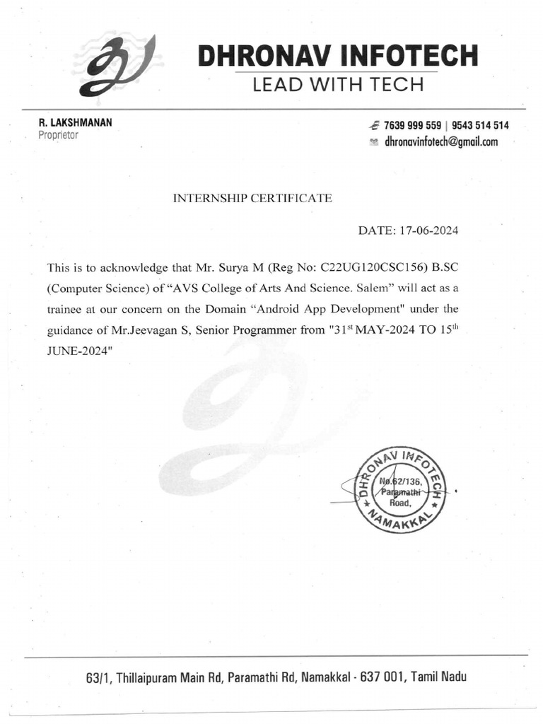 Internship Certificate | PDF