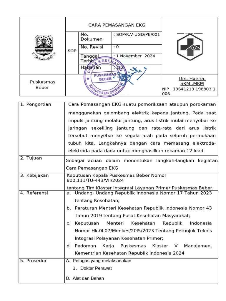 SOP Cara Pemasangan EKG | PDF