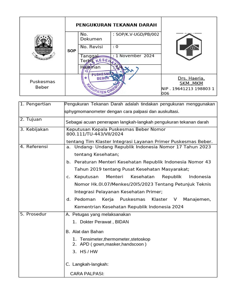 2. Sop Pengukuran Tekanan Darah | PDF