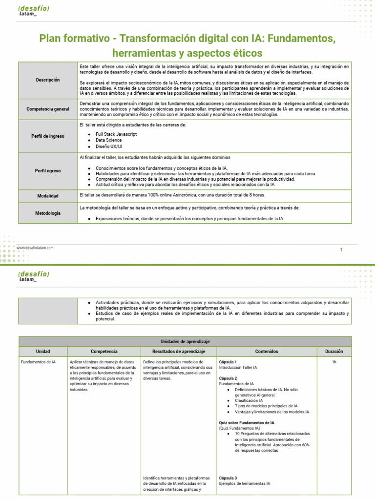 Plan formativo - Transformación digital con IA2 | PDF | Inteligencia artificial | Inteligencia ...
