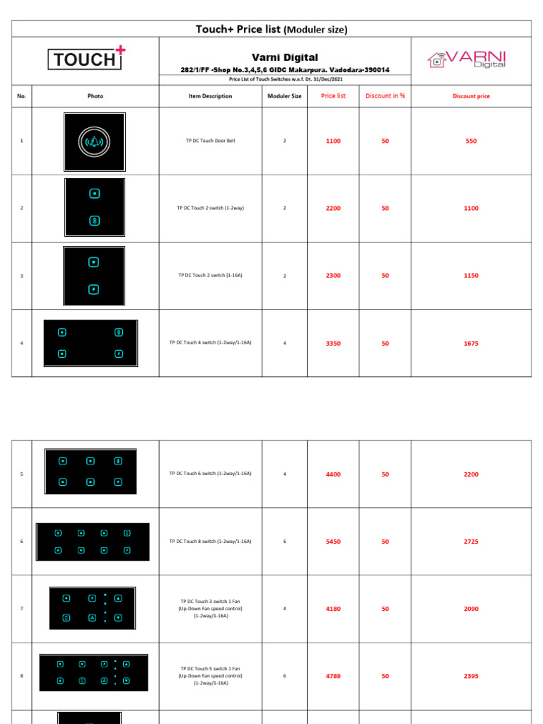 Touch Plus Price List 2024 | PDF | Switch | Electromagnetism
